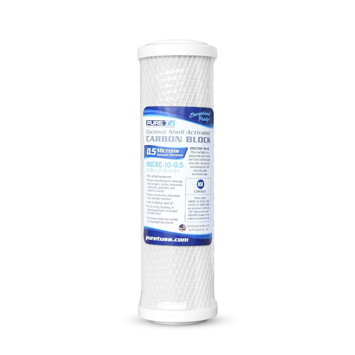 PureT HQCBC-10-0.5, 10x 2.5" NSF Certified Coconut Carbon Block Filter