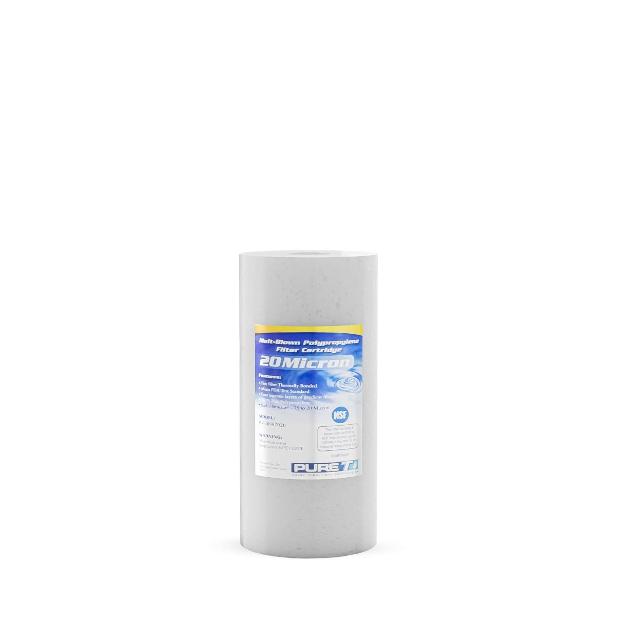 PureT 20 micron 4.5" x 10" Melt-Blown Polypropylene Sediment Filter ...